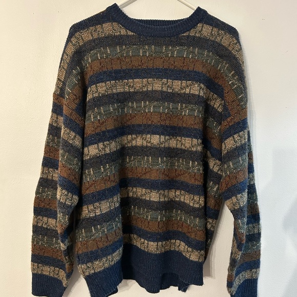 Towncraft | Sweaters | Vintage Striped Mens Sweater Blue Brown And ...